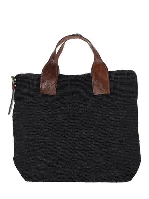IBELIV Raphia And Cow Leather Handbag - Black