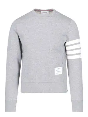 Thom Browne 100% Cotton Crewneck Sweater With Signature Stripes - Grey
