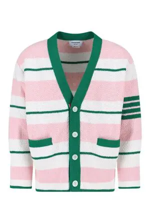 Thom Browne Striped Cotton Cardigan - Pink