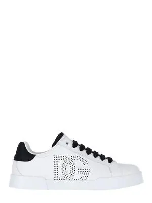 Dolce & Gabbana Perforated Logo Calf Leather Lace-up Sneakers - White