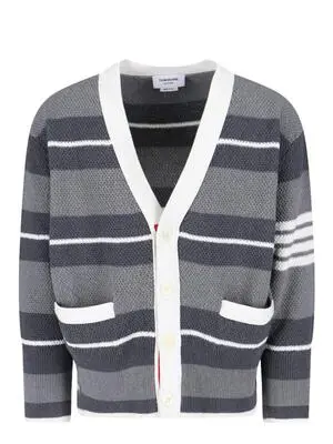Thom Browne Striped Button-front Cardigan - Grey