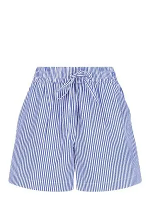 PAROSH 100% Cotton Striped Trousers With Drawstring Waist - Blue