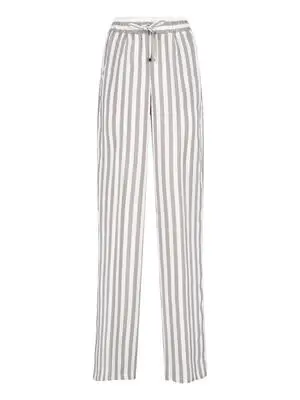 Kiton 100% Silk Striped Tailored Trousers - Beige