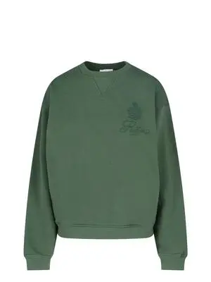 FRAME Cotton-poly Crewneck Sweater With Embroidered Logo - Green
