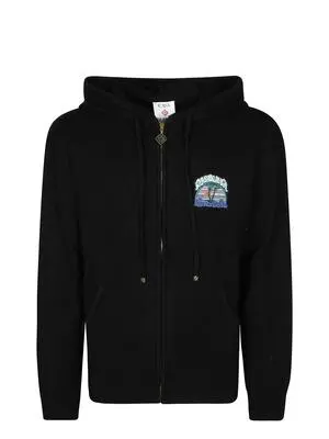 Casablanca CASABLANCA 100% Wool Zip-Up Sweatshirt With Embroidered Detail Nero