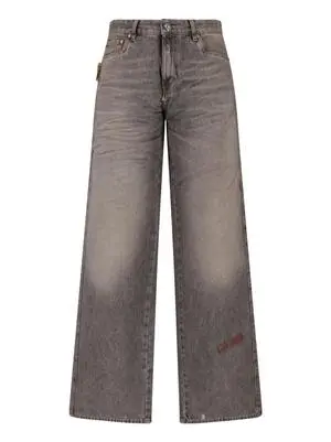 PDF Washed Cotton-blend Denim Jeans - Grey