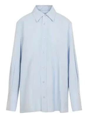 Carven Long Shirt In Light Cotton Poplin - Blue