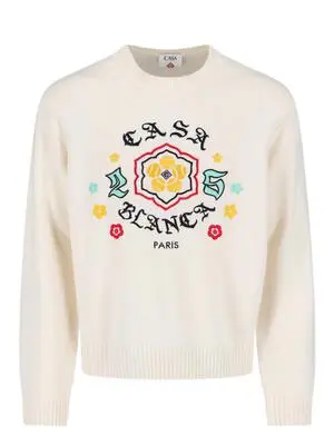 Casablanca Embroidered Graphic Crewneck Sweater - White