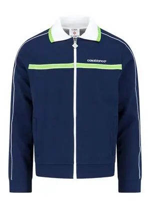Casablanca Embroidered Zip-up Track Jacket With Contrast Piping - Blue