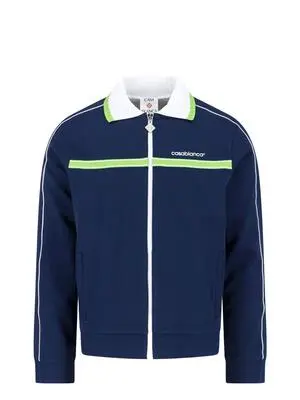 Casablanca Embroidered Zip-up Track Jacket With Contrast Piping - Blue