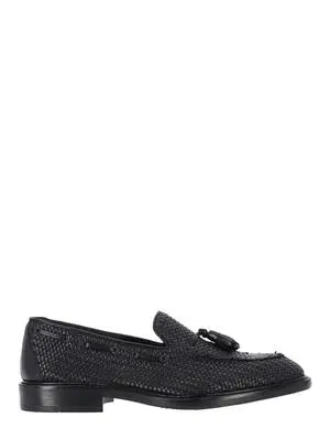 ALEXANDER HOTTO Woven Leather Tassel Loafer Flat Shoes - Black