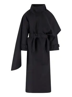 ENTIRE STUDIOS Asymmetrical Belted Trench Coat - Black