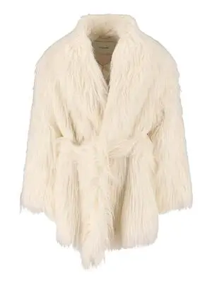 ENTIRE STUDIOS Cream Faux Fur Belted Jacket - White