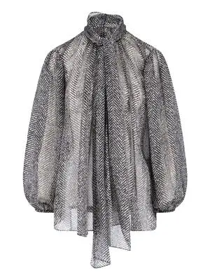 Dolce & Gabbana DOLCE & GABBANA Sheer High-Neck Tie Blouse Black