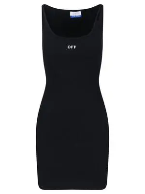 Off-White Stretch Cotton Midi Dress With Marker Detail - Black