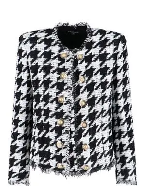 Balmain Houndstooth Cotton-blend Structured Jacket - Black