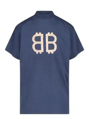 Balenciaga Cotton-blend T-shirt With Stretch Detail - Blue
