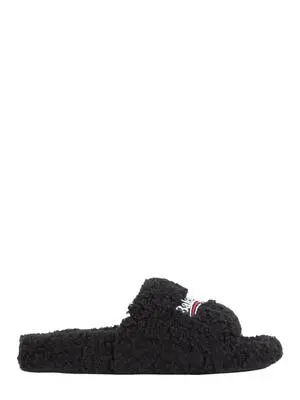 Balenciaga Faux Fur Platform Slides - Black