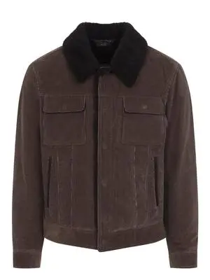 TOM FORD 900 Wale Corduroy Trucker Jacket With Shearling Collar - Brown