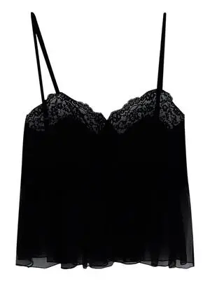 Chloé Silk Top With Lace Profiles - Black