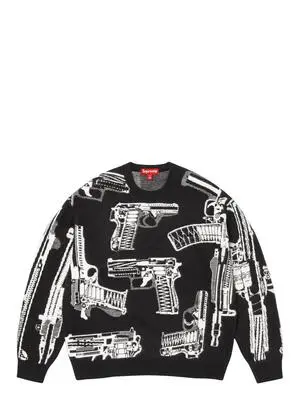 Supreme Guns" Graphic Knit Sweater - Black