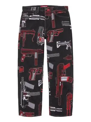 Supreme Guns Embroidered Loose Fit Jean - Black