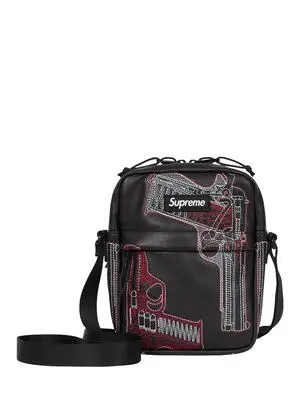 SUPREME Guns Embroidered Leather Shoulder Bag 'black'