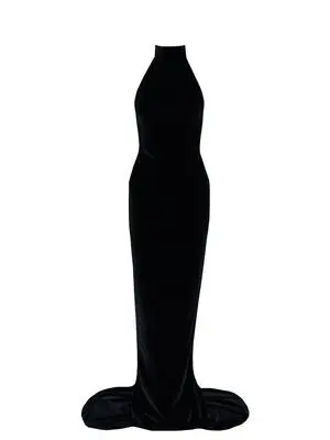 VESTIAIRE D'UN OISEAU LIBRE Velvet Gown With Open Back And Dramatic Train - Black
