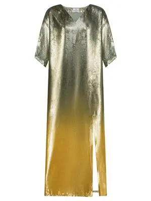 DHARA SHETH, DUBAI Dhara Sheth Ombre Shimmer Sequin Kaftan Dress With Front Slit - Gold/yellow