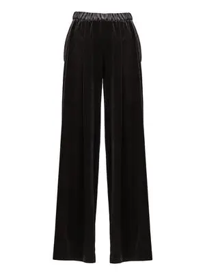 JULIA ALLERT Wide-leg Velvet Trousers With Satin Details - Black