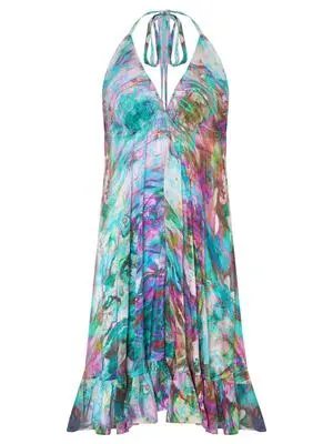 SOPHIA ALEXIA Liquid Rainbow Mini Silk Halterneck Dress - Yellow
