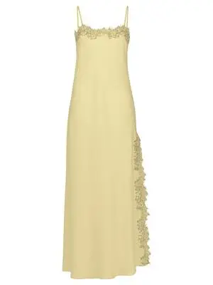 AVENUE 8 Lace Detailed Straight Neck Midi Dress With Slit - Yellow