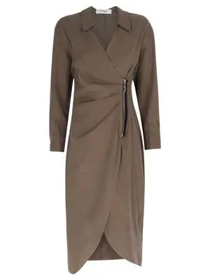 MIRIMALIST Khaki Cupro Midi Shirt Dress - Green