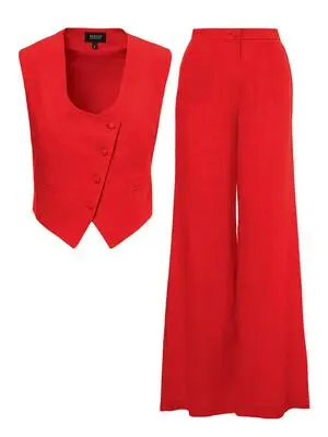BLUZAT Linen Suit With Cut-out Vest And Straight-cut Trousers - Red