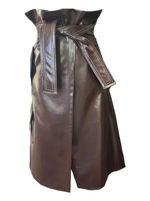 MIRIMALIST Mirimalist Sepia Leather Wrap Midi Skirt