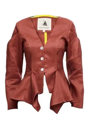 MIRIMALIST Lia Linen Jacket With Sleeve Detail - Brown