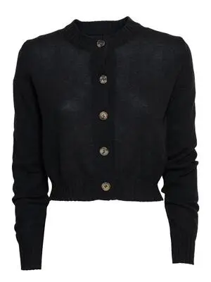SVETA MILANO Cashmere Crewneck Cardigan With Horn Buttons - Black