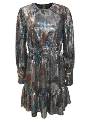 LAURA CITRON Piper Dress Sequined Balloon Sleeve Mini - Silver