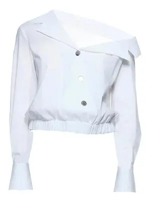 MIRIMALIST Off-the-shoulder Button-up Shirt With Elasticated Waist - White