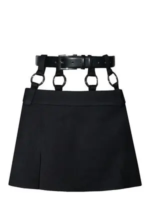 VESTIAIRE D'UN OISEAU LIBRE Mini Skirt With Metallic Ring Detail And Belt - Black