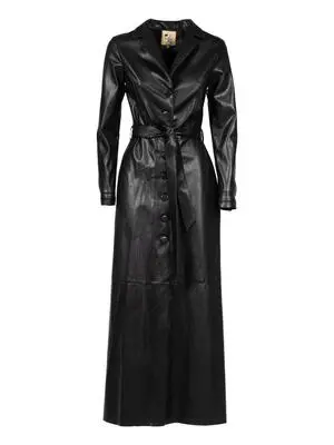 JULIA ALLERT Long Faux Leather Trench Coat - Black