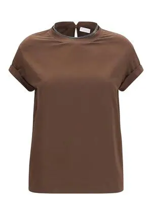 Brunello Cucinelli Cotton T-shirt With Monili Embellishment - Brown