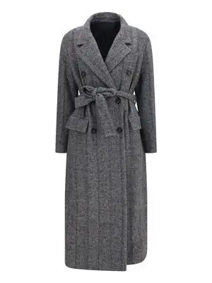 Brunello Cucinelli Long Alpaca-blend Coat With Belt - Gray