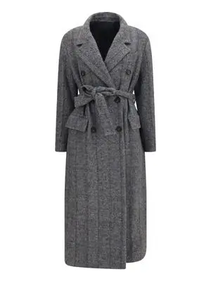 Brunello Cucinelli Long Alpaca-blend Coat With Belt - Gray