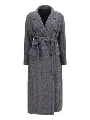 Brunello Cucinelli Long Alpaca-blend Coat With Belt - Gray