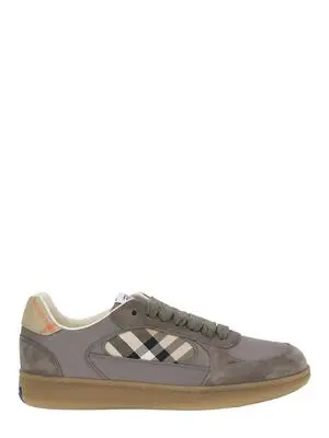 Burberry Terrace Leather And Check Sneakers - Gray