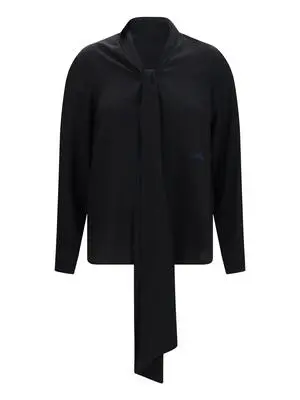 Burberry Silk Blouse With Embroidered Logo And Scarf Detail - Black