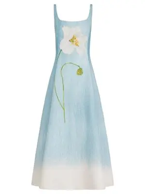 Oscar De La Renta Ombré Peony Faille Dress - Blue