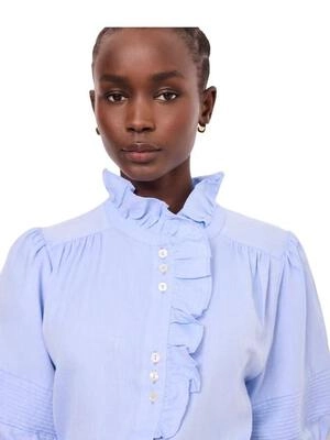 Mint Velvet Cotton Chambray Ruffle Blouse - Blue