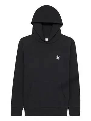 Boast Fleece Hoodie With Embroidered Leaf Logo - Black